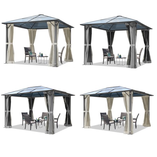 Garden gazebo 3x3 3x3.65 m hardtop polycarbonate pavilion sides ...