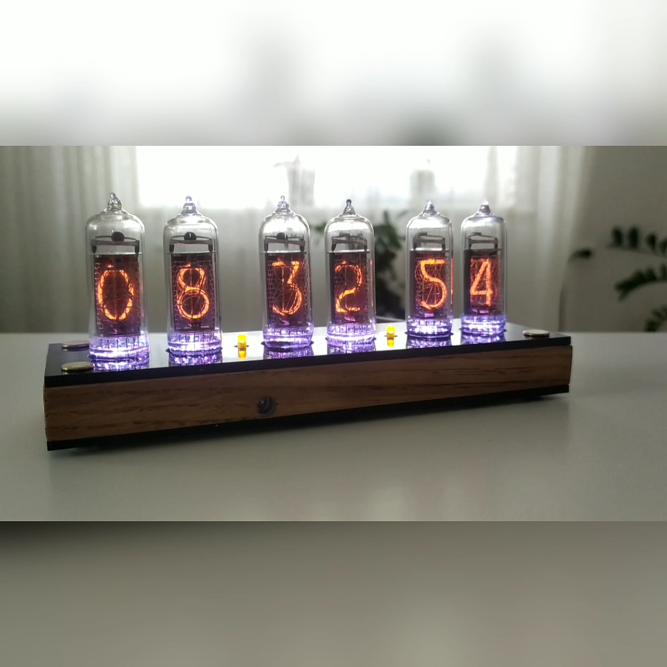 Nixie tube clock include IN-14 tubes and plywood black case retro ...