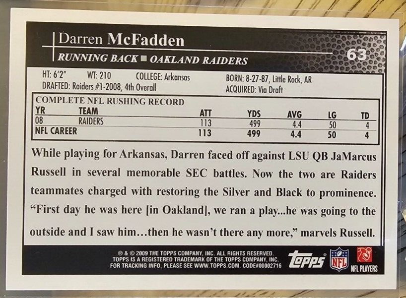 2009 Topps Kickoff Darren McFadden #63 Raiders | eBay
