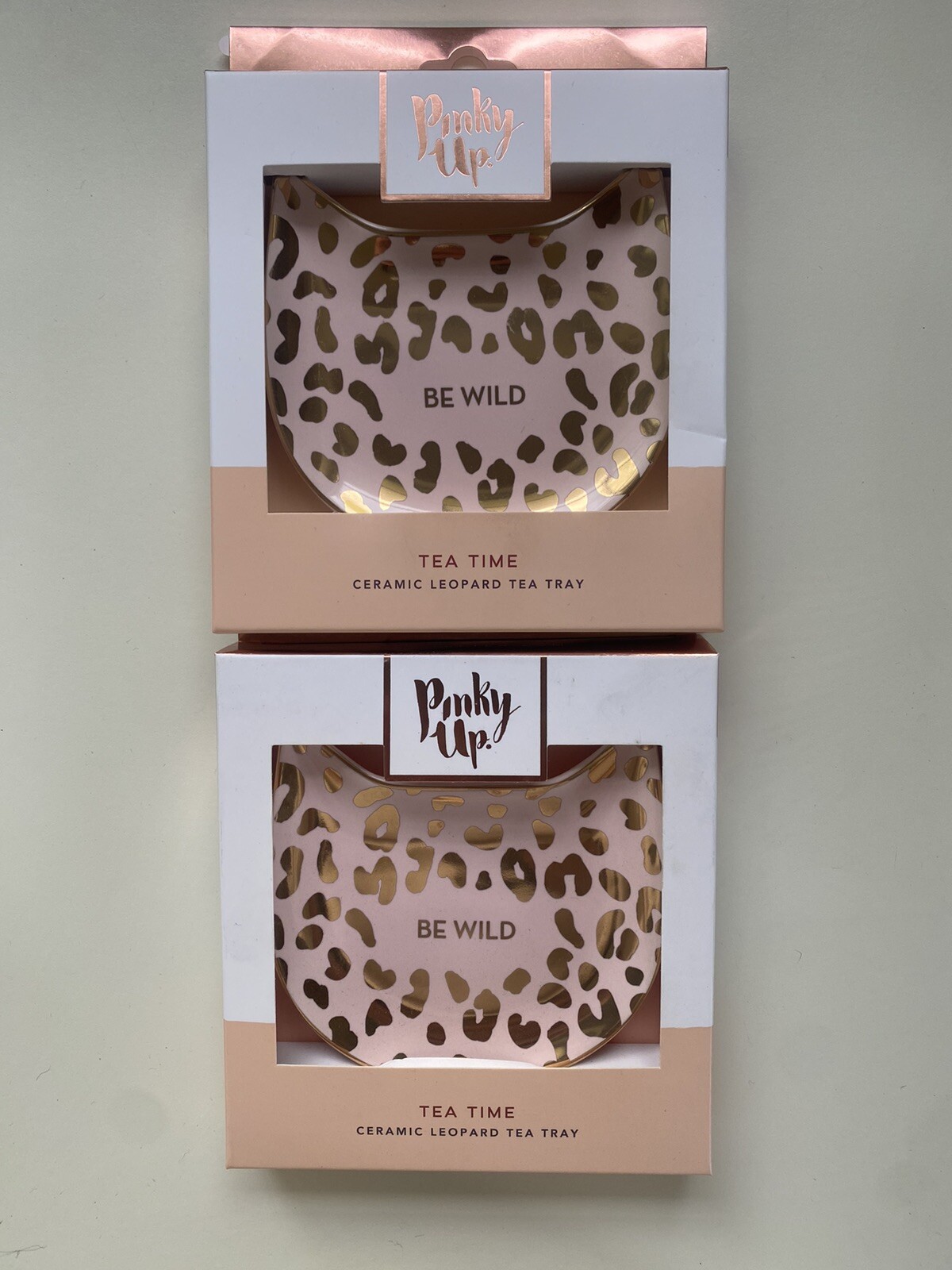 Set of 2 Pinky Up Tea Time Ceramic Leopard Print Tea Tray Cat New In ...