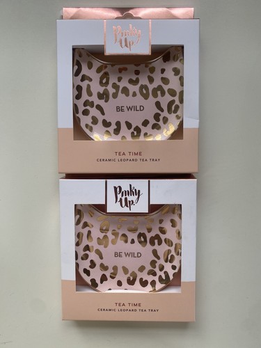 Set of 2 Pinky Up Tea Time Ceramic Leopard Print Tea Tray Cat New In ...