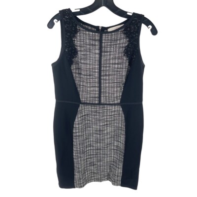 LOFT Women's Sheath Dress Tweed Lace Mini Sleeveless Zip Back Black ...