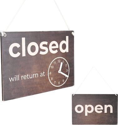 Double-Sided Open Sign with Clock - Wooden Open Closed Sign with Will ...