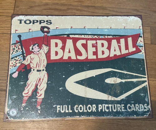 Topps Baseball 1950’s Retro Vintage Weathered Metal Tin Sign 16”x12.5 ...
