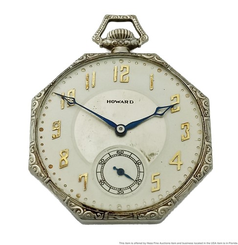 Ancien Howard Art Déco 21 Bijou 14K or Blanc Lourd Hommes Poche Montre ...