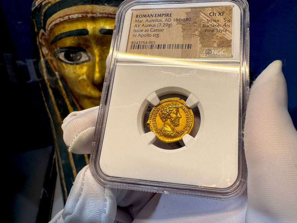 ROMAN EMPIRE MARCUS AURELIUS *FINE STYLE* 161AD AUREUS NGC CH XF CAESAR ...