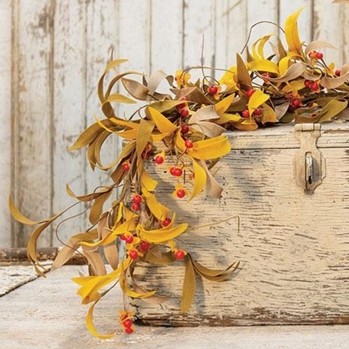 Primitive Farmhouse FALL BITTERSWEET GARLAND Orange Berries Leaves Swag ...