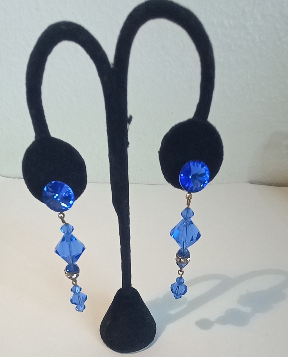 brilliant blue long dangle crystal drop pierced earrings 2 1/2" long | eBay
