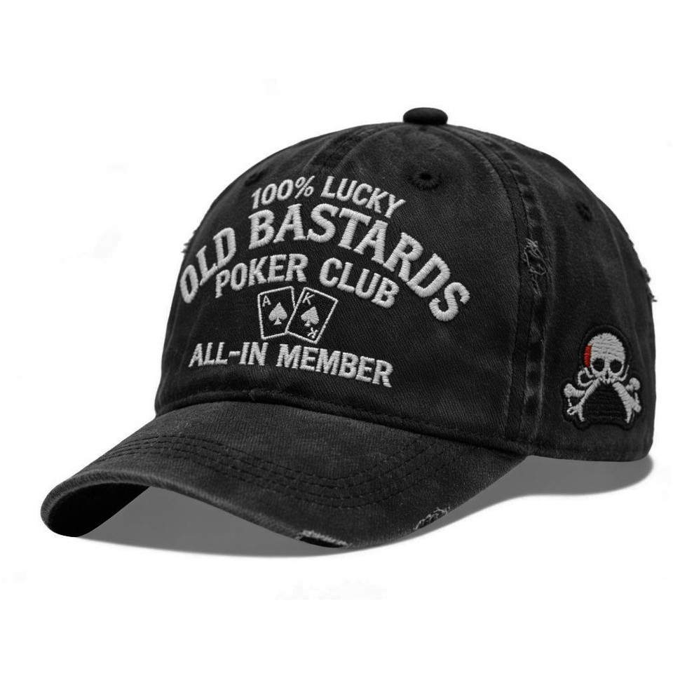 100% Lucky Old Bastards Poker Club Embroidered Washed Cotton Baseball ...