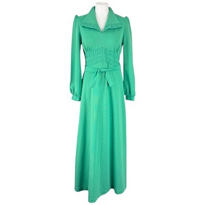 Terylene Dress 14 Women's Green Polyester Vintage Retro Summer Long ...