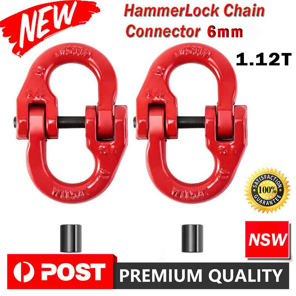 2X 6/8/12mm Hammerlock Eye Sling Hook Safety Chain Caravan Trailer ...