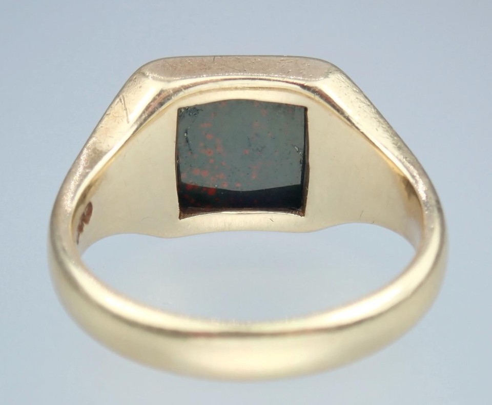 Super Vintage Men's Mid Century 9K Gold Bloodstone Signet Pinkie Ring ...