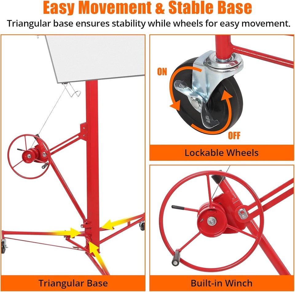 Drywall Jack Lift 11FT 150LB Lifter W/ Adjustable Panel Hoist & 3 ...