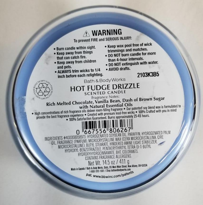 Bath Body Works Candle HOT FUDGE DRIZZLE Scented 3-wick Jar Wax | eBay