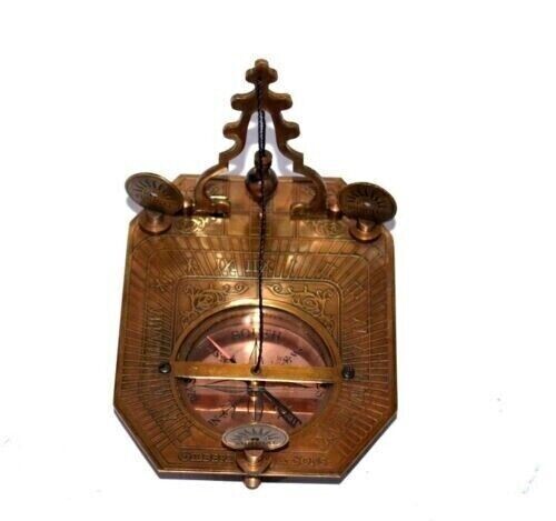 Brass vintage 3.5inch sundial pendulum antique finish with wooden box ...