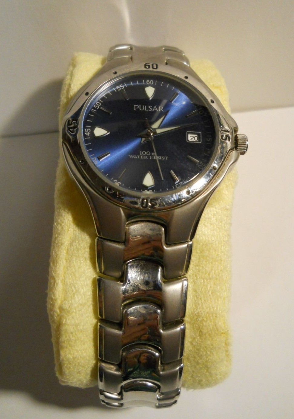 Men's PULSAR Watch VX32-X248 Blue Face Luminous Stainless Steel Band ...