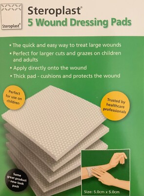 5 Wound Dressing Pads Thick Pad cushions Large Cuts wounds Graze ...