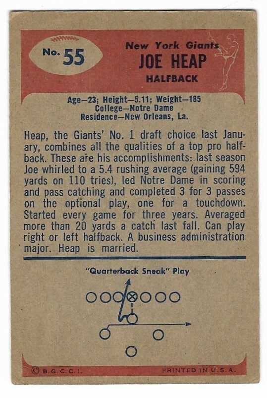 1955 Bowman #55 Joe Heap Football Card-VG+, OOF-FREE USA Shipping | eBay