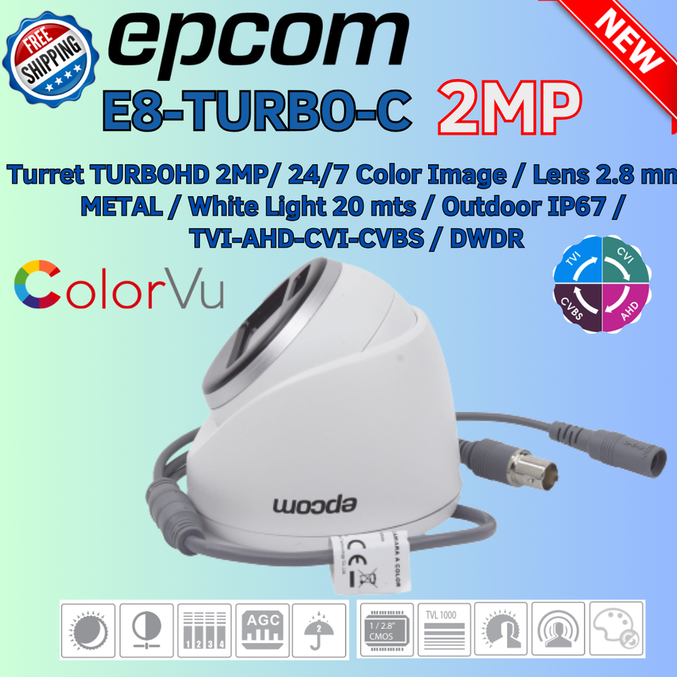 Epcom E8-TURBO-C Turret TURBOHD 2MP 24/7 Color Image Lens 2.8 mm ...