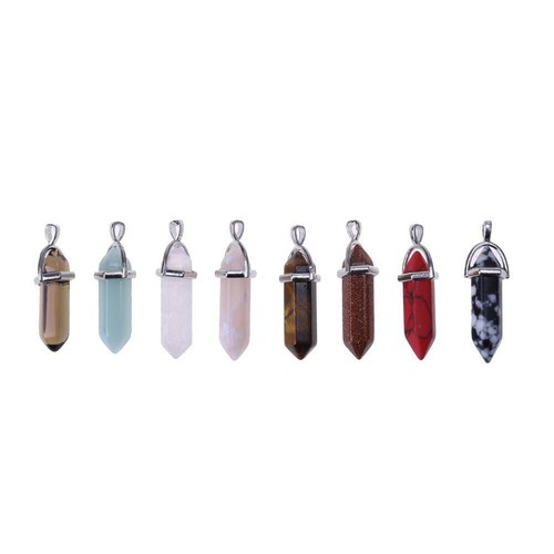 24pcs Natural Stone Crystal Pillar Charms Pendants Necklaces for Making ...