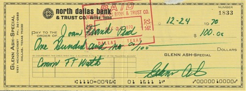 GLENN ASH Signed Check | eBay