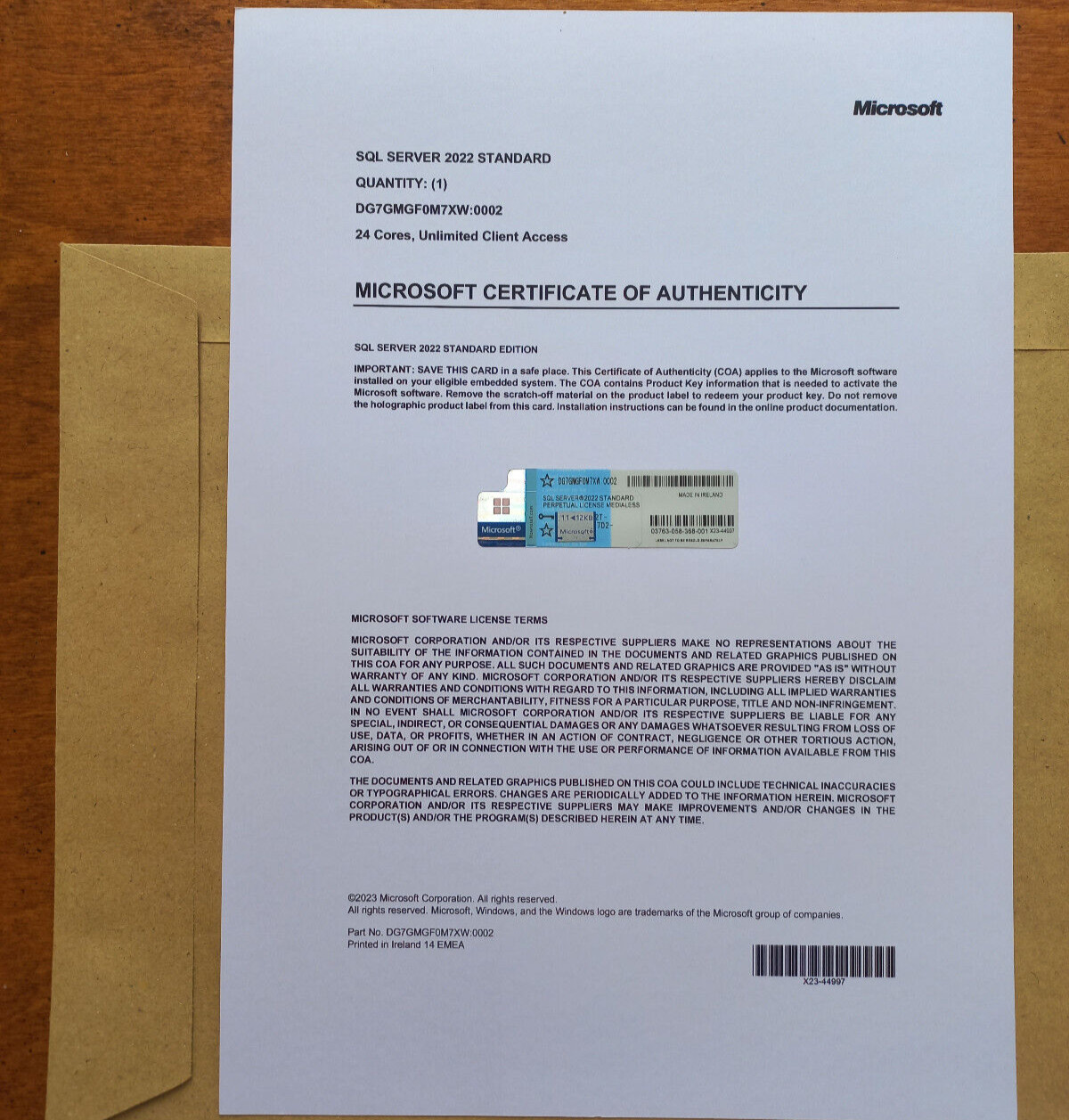 SQL Server 2022 Standard 24 Core License, unlimited User CALs PHYSICAL ...