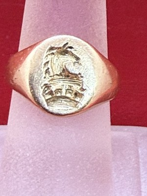 Antique Style 18ct Solid Gold Coat Of Arms Horse & Crown Family Seal ...