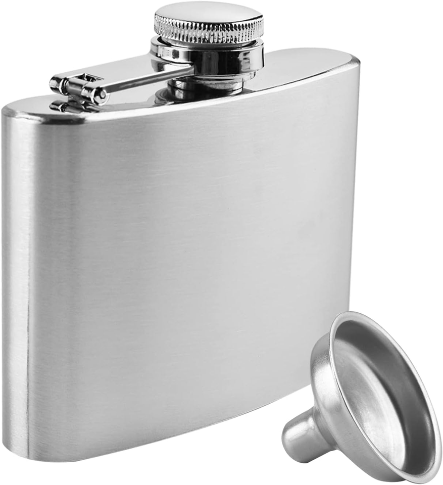 Hip Flasks for Liquor, Stainless Steel Flask with Funnel, Silver Hip ...