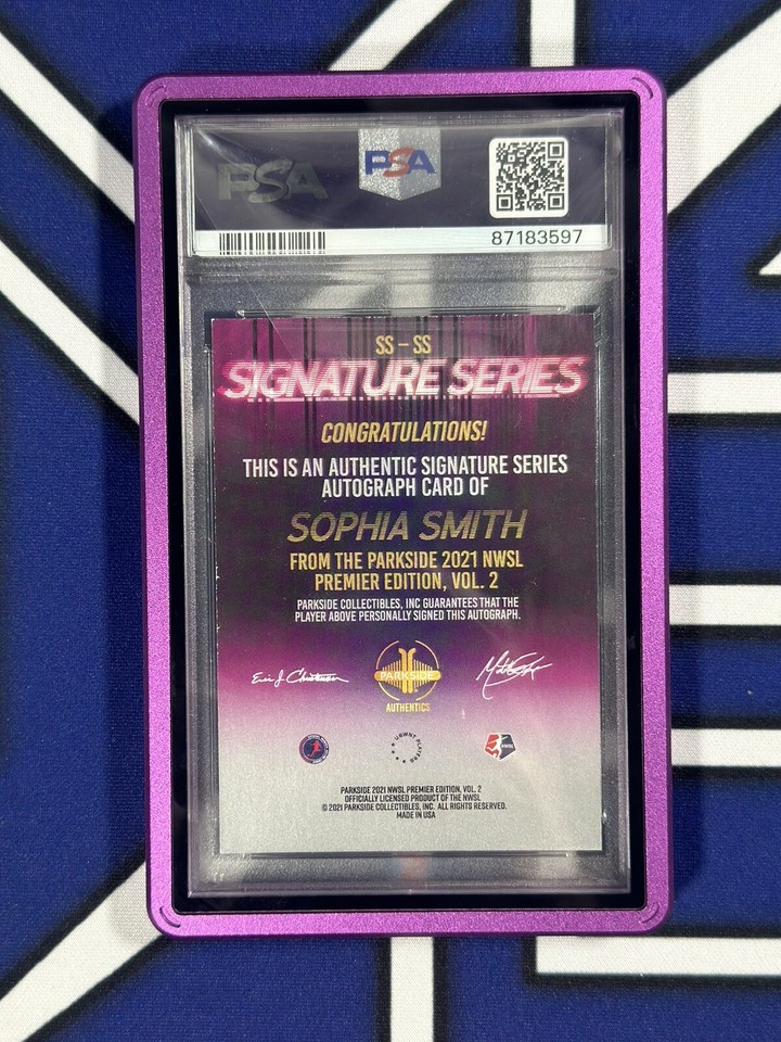 SOPHIA SMITH 2021 PARKSIDE NWSL PURPLE INK AUTO AUTOGRAPH RC PSA 7 /50 ...