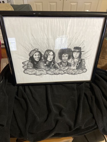 Black & White Print with Bob Marley John Lennon Jimi Hendrix Stevie Ray ...