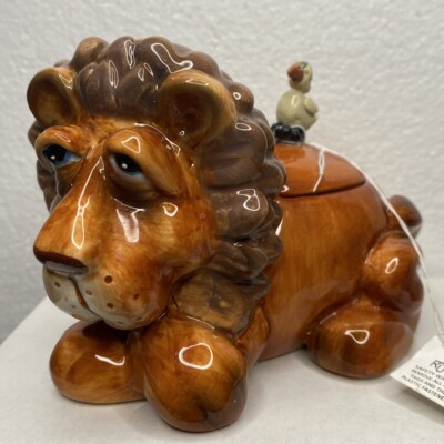 Russ Berrie Signed Doug Harris Ceramic Lion trinket box Kookie Kritters ...