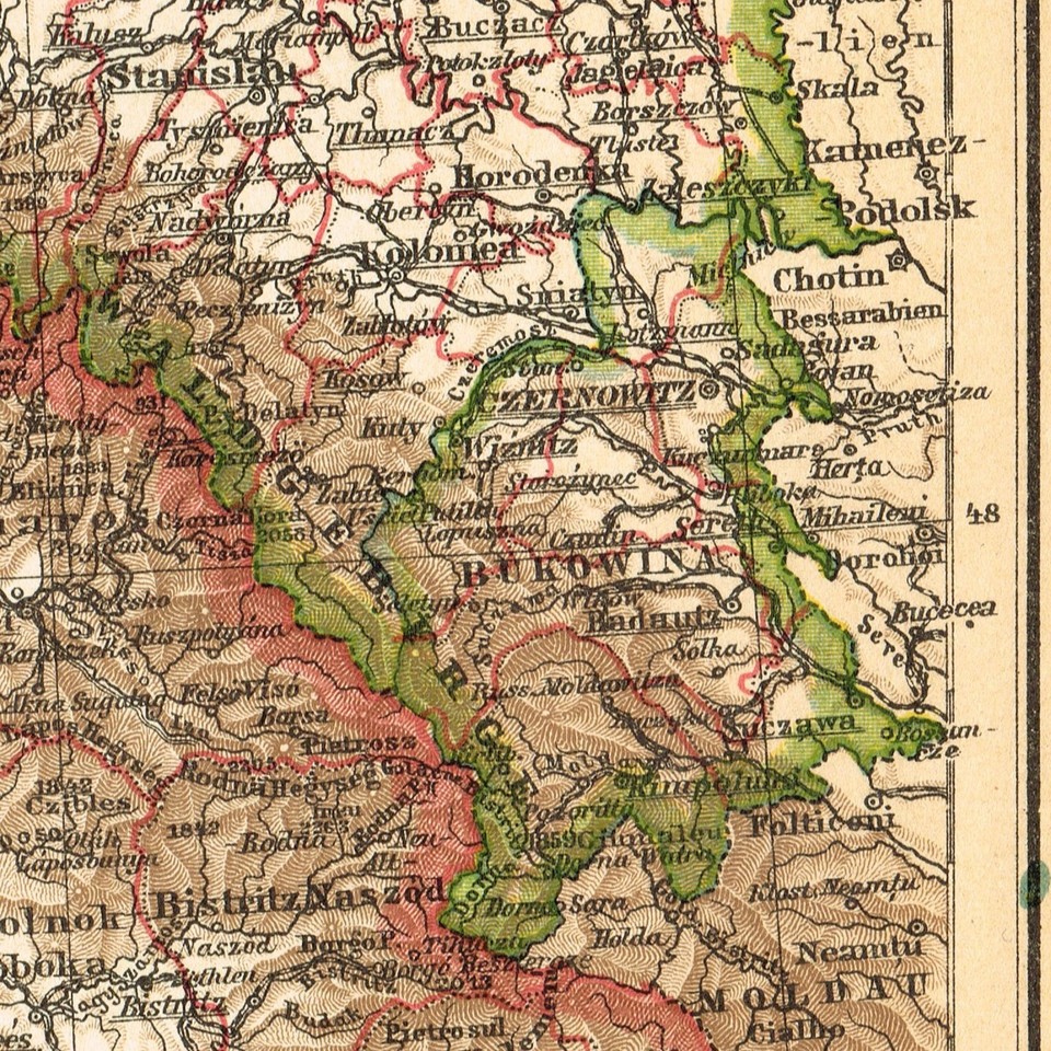 HUNGARY & GALICIA Croatia UKRAINE POLAND SLOVAKIA Krakow Antique Map ...
