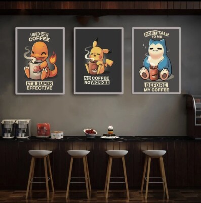 3 pack Canvas pokemon anime home decor poster print coffee 50x75cm | eBay