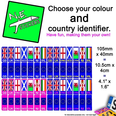 Car Number Plate Vinyl Sticker (s) Choose country flag GB UK EU IRL SCO ...