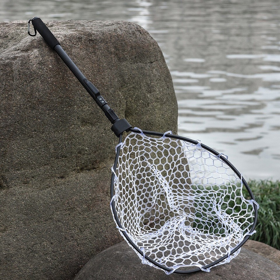 Folding Fly Fishing Net Fish Landing Net Trout Bass Net Soft Clear ...