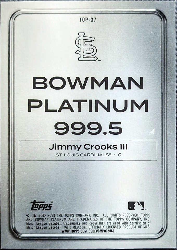 Jimmy Crooks III 66/75 Platinum Bar 999.5 2023 Bowman Platinum #TOP-37 ...