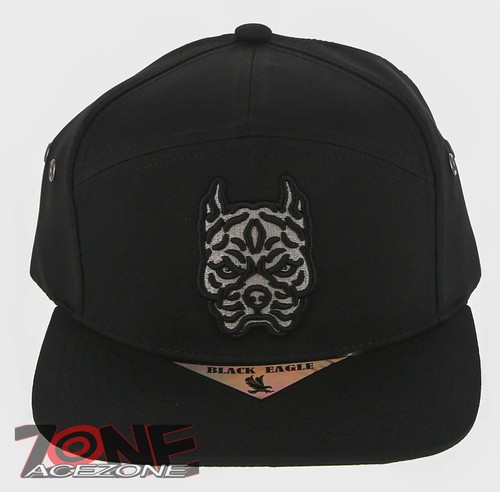 NEW! DOG PITBULL HEAD FLAT BILL 7 PANEL SNAPBACK BASEBALL CAP HAT BLACK ...