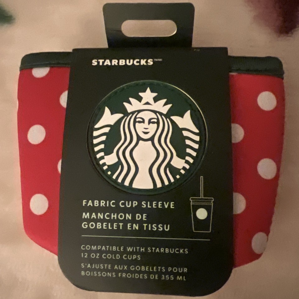 Disney Parks Starbucks Minnie Mouse Fabric 12 Oz. Cold Cup Sleeve New ...
