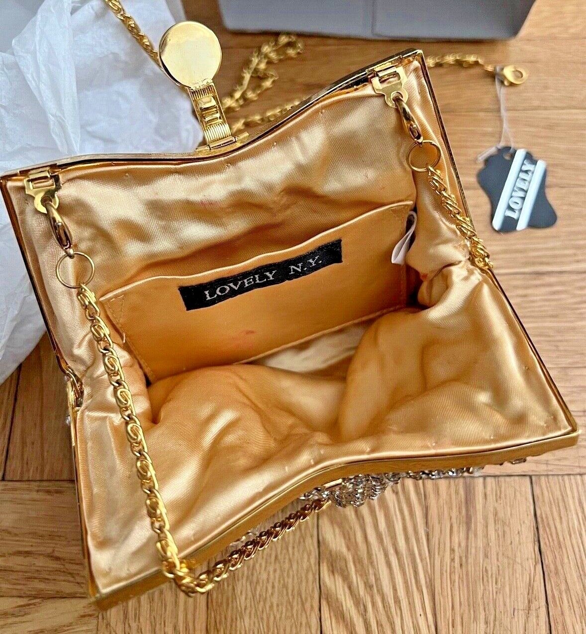 LOVELY Gold Mesh Gold Bag with Rhinestones Sparkly Evening Bag | eBay