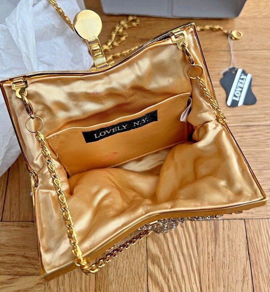 LOVELY Gold Mesh Gold Bag with Rhinestones Sparkly Evening Bag | eBay