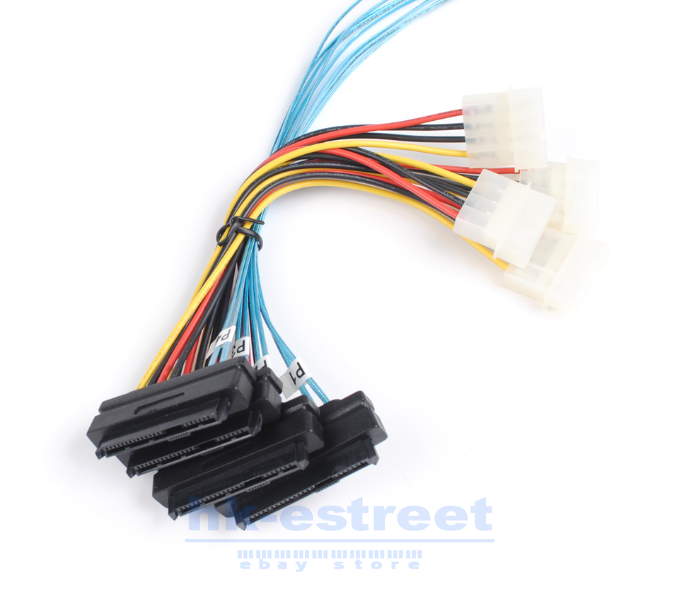 Mini SAS SFF-8087 to 4 x SFF-8482 w/ IDE Internal Breakout Power Cable ...