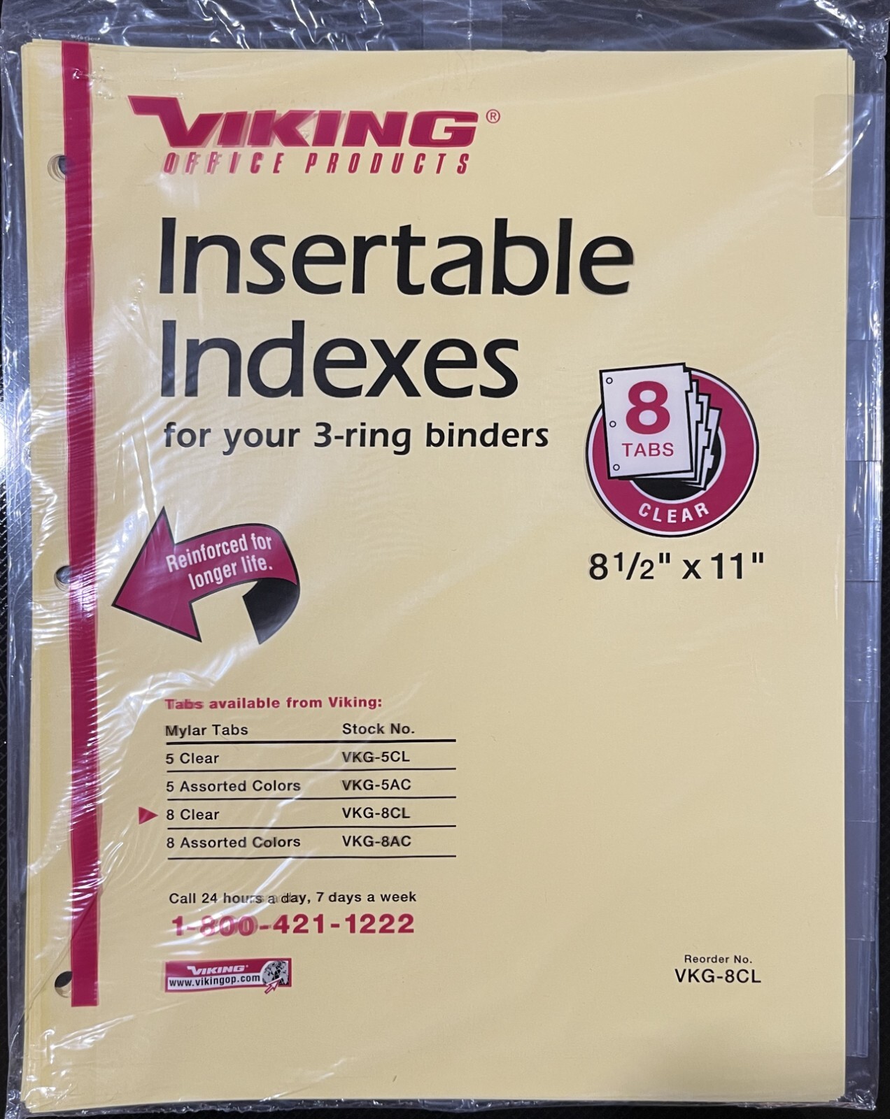 24 PACKS - Insertable Indexes 3-ring Binders 11”x8.5” 8 clear tabs Per ...