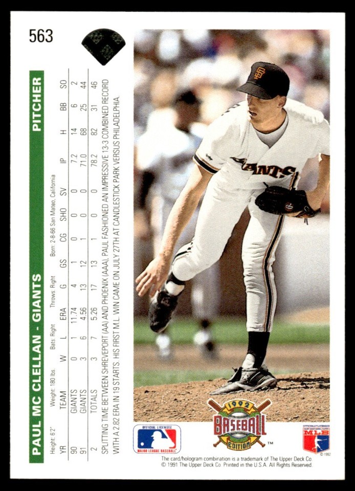 1992 Upper Deck #563 Paul McClellan San Francisco Giants | eBay
