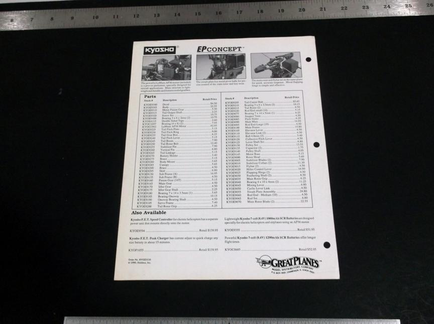 VINTAGE KYOSHO EP CONCEPT R/C HELICOPTER 2 SIDED BROCHURE W/PARTS LIST ...