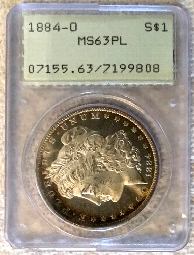 1884-O MORGAN SILVER $1 DOLLAR MS 63 PL PCGS ( VINTAGE GREEN RATTLER ...