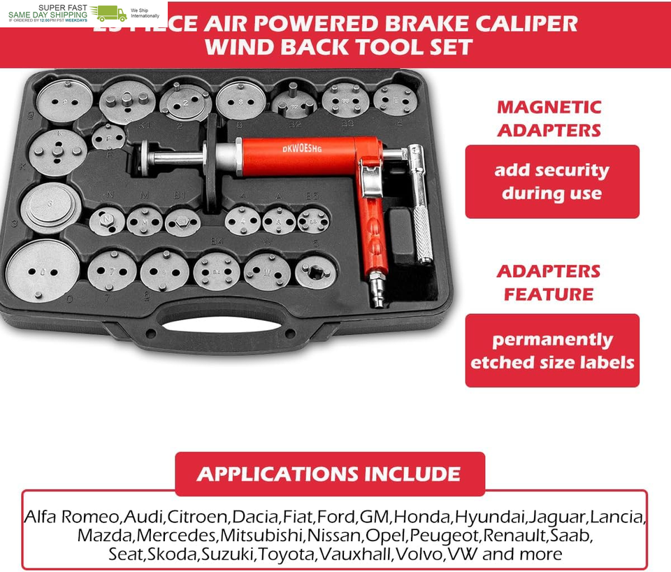 Pneumatic Brake Caliper Compression Tool Kit, Air Operated Disc Brake ...