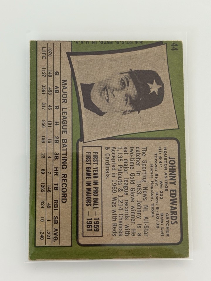 1971 Topps Johnny Edwards #44 Auto Autograph Signed Houston Astros | eBay