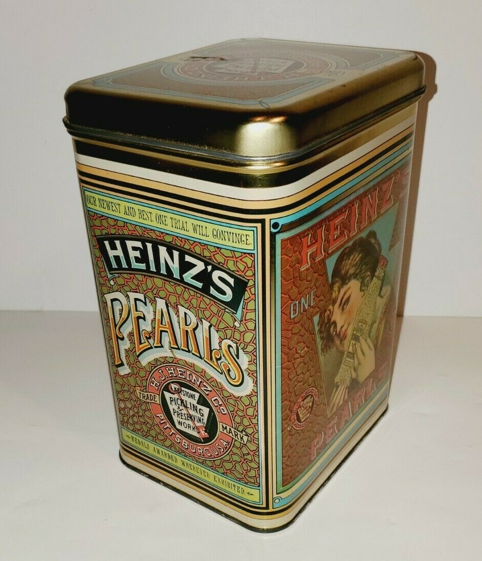 VINTAGE RETRO STYLE CHEINCO BRAND METAL TIN CANNISTER HEINZ PEARLS ...