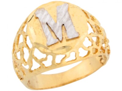 10k or 14k Two Tone Gold Filigree Diamond Cut Letter M Bold Mens ...