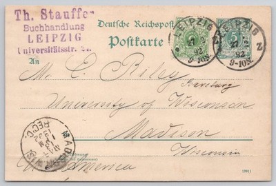 1892 Leipzig Germany Postcard to University of Wisconsin Madison USA | eBay